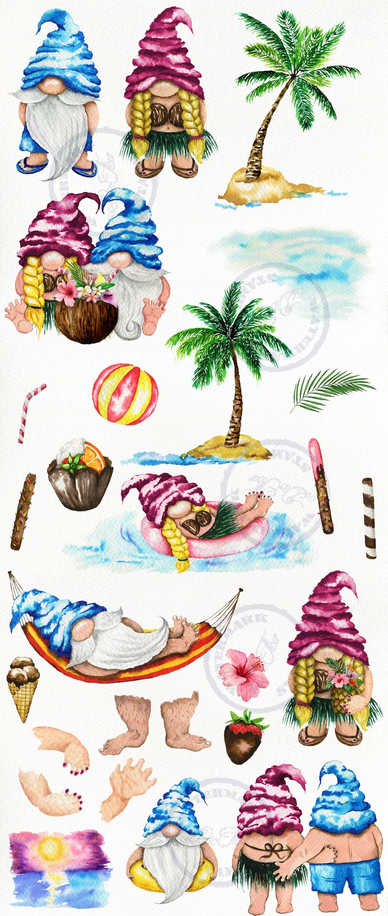 Watercolor Gnomes Beach Summer Swedish Gnomes Clipart - Etsy
