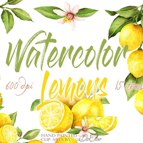 Lemon Clipart Fruit Clipart Lemon Citrus Watercolor Fruits | Etsy