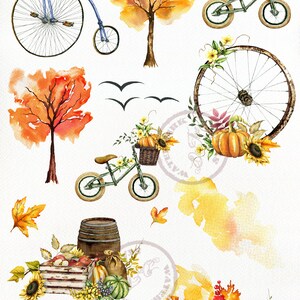 Watercolor Bike Autumn Bicycle Clipart Pumpkin Vintage Bike Bicycle ...