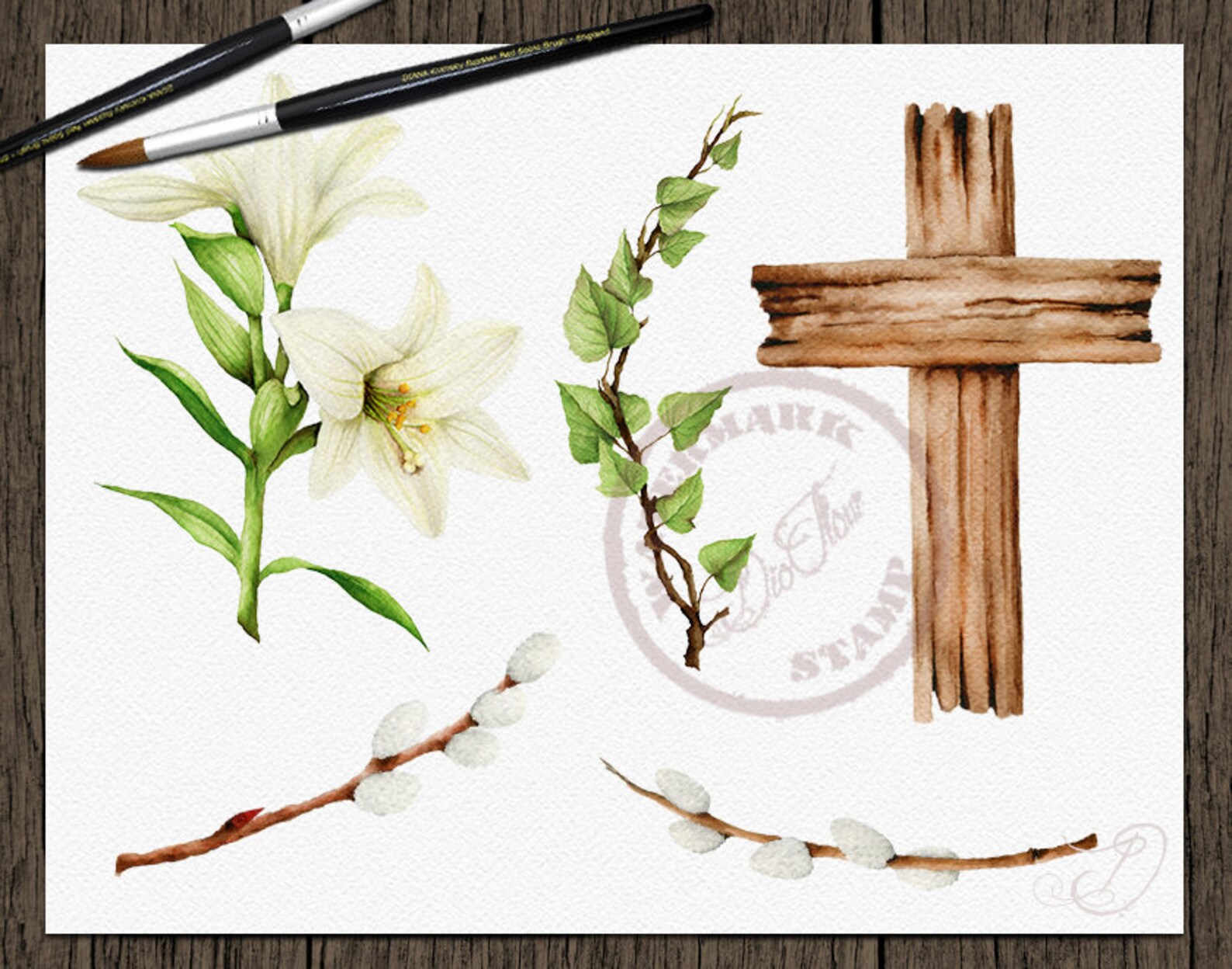 Watercolor Easter Clipart Rising Symbols Christ Cross Easter Clip Art ...