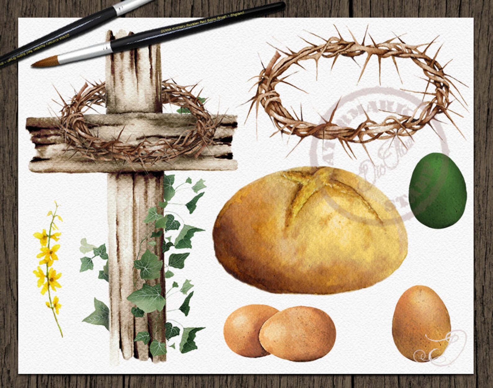 Watercolor Easter Clipart Rising Symbols Christ Cross Easter Clip Art ...