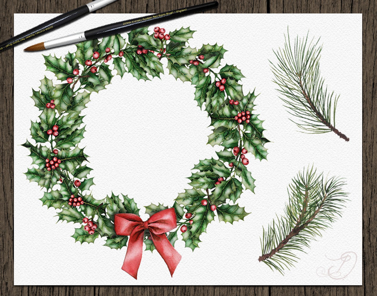Watercolor Christmas Clipart Rustic Clip Art Winter Flowers - Etsy