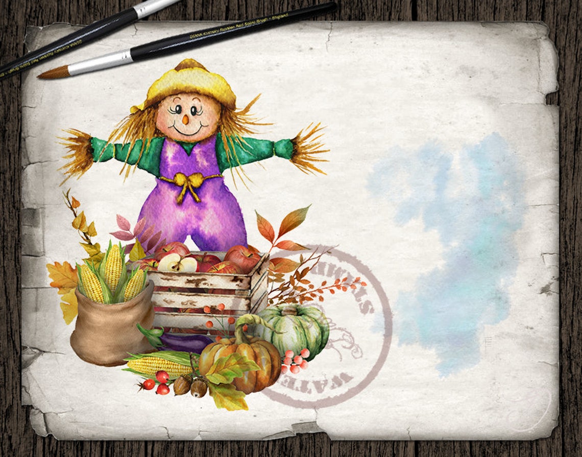 Watercolor Scarecrow Clipart Autumn Fall Clip Art Scarecrows - Etsy