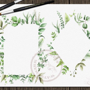 Watercolor Greenery Clipart Frame Leaf Leaves Clipart Vector Clip Art ...