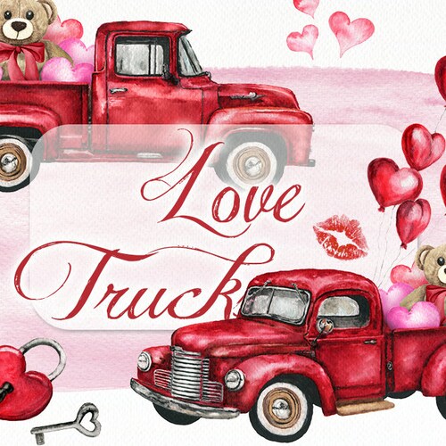 Valentine's Day Clipart Watercolor Vintage Pink Truck - Etsy