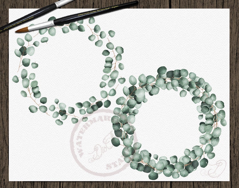Eucalyptus Wreaths Clipart Watercolor Frames Greenery Clip Art - Etsy