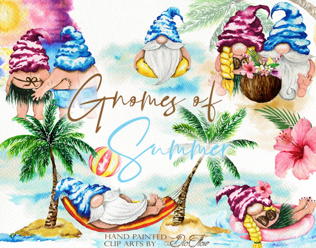 Watercolor Gnomes Beach Summer Swedish Gnomes Clipart Scandinavian ...