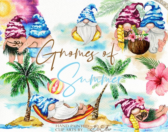 Watercolor Gnomes Beach Summer Swedish Gnomes Clipart - Etsy