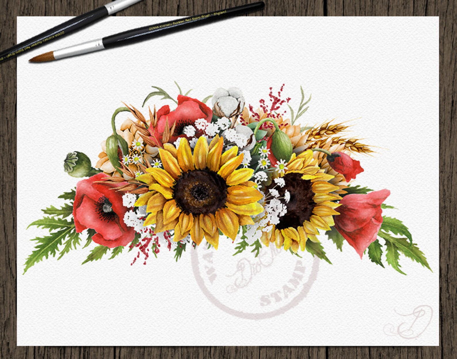 Sunflower Watercolor Farm Wild Flowers Country Clipart Wreath Garland ...