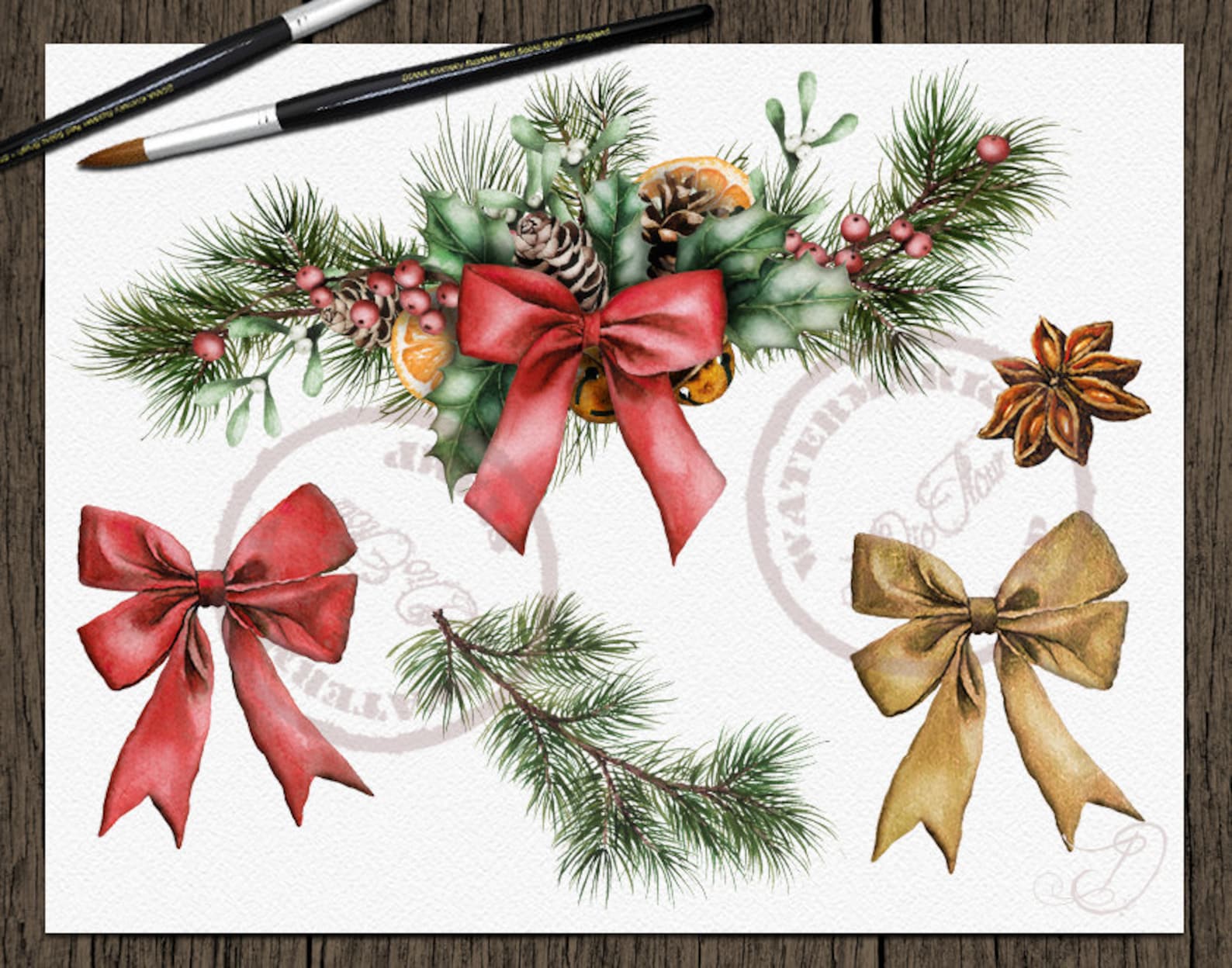 Watercolor Christmas Clipart Rustic Clip Art Winter Flowers - Etsy