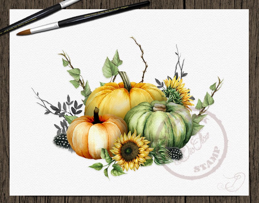 Watercolor Halloween Black Cat Fall Autumn Pumpkin Clipart Leaves ...