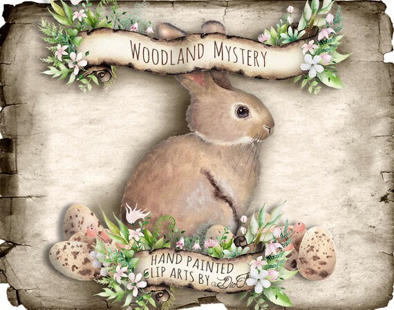Woodland Bunny Clipart Rabbit Forest Greenery Easter Clip Art - Etsy