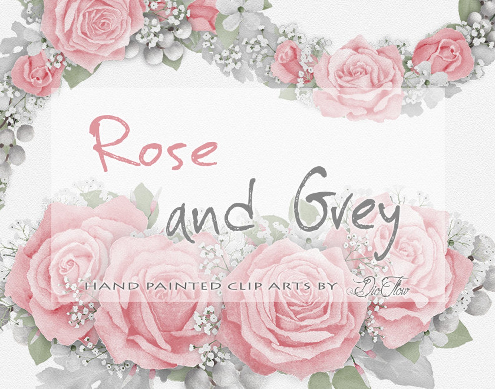Pink Rose Clipart Grey Gray Clip Art Flowers Watercolor Roses - Etsy