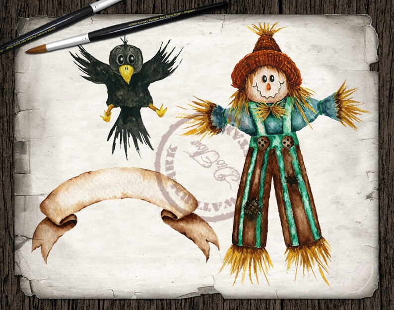 Watercolor Scarecrow Clipart Autumn Fall Clip Art Scarecrows - Etsy