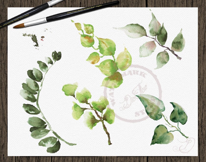 Watercolor Leaf Clipart Leaves Greenery Foliage Clip Art Green - Etsy