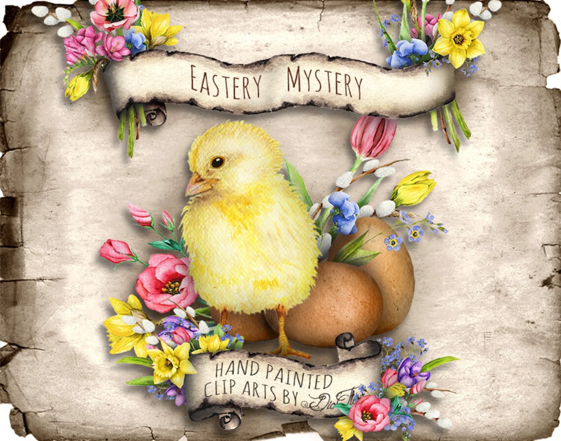 Watercolor Easter Chick Clipart Chicken Flowers Clip Art | Etsy