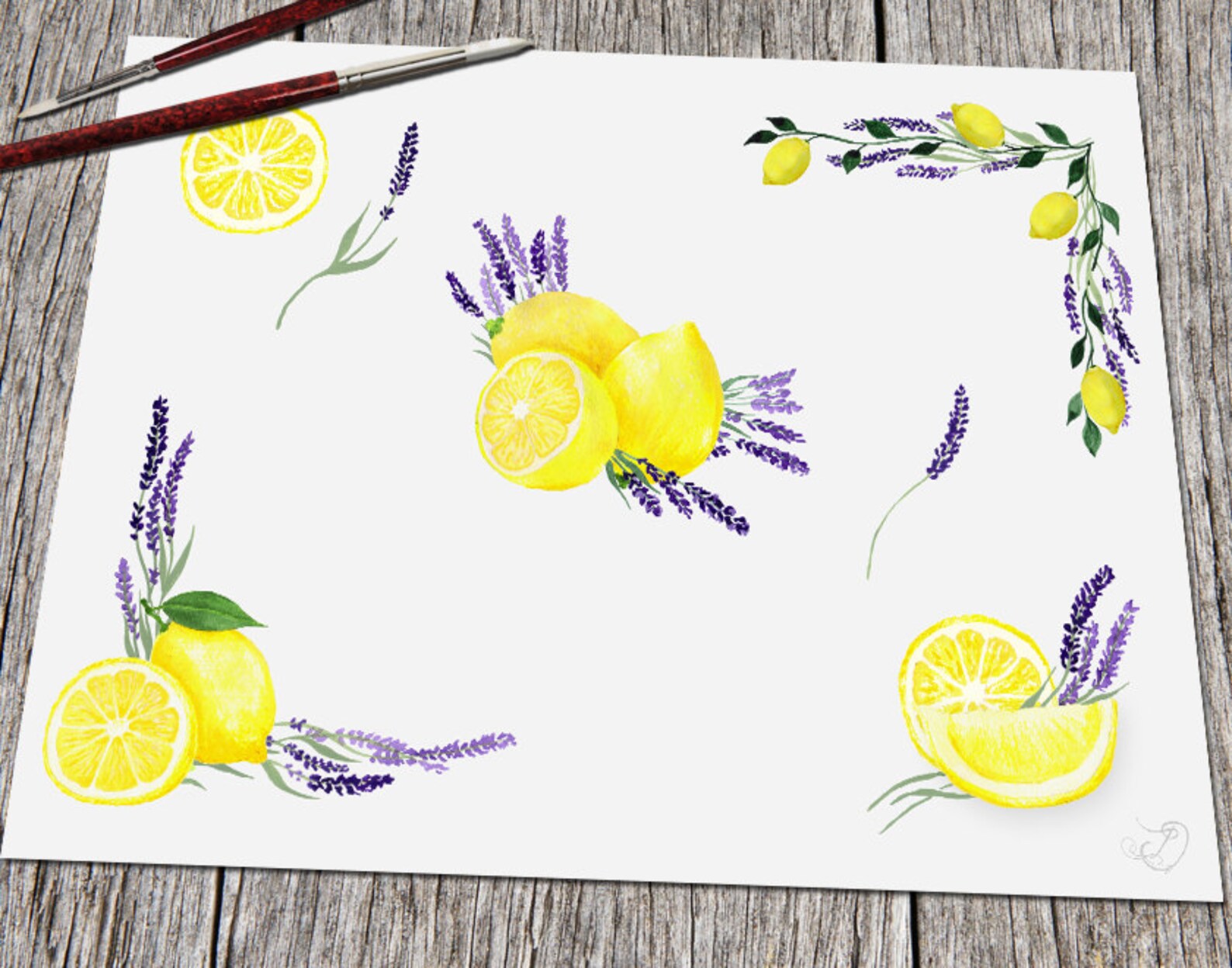 Lavender Lemon Clipart Watercolor Clip Art Flowers Citrus Lavender ...