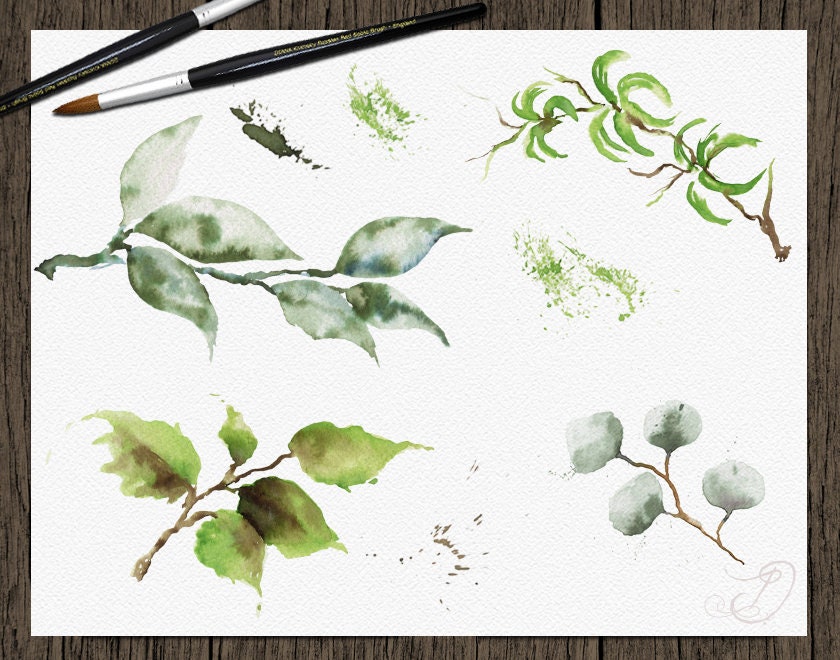 Watercolor Leaf Clipart Leaves Greenery Foliage Clip Art Green - Etsy