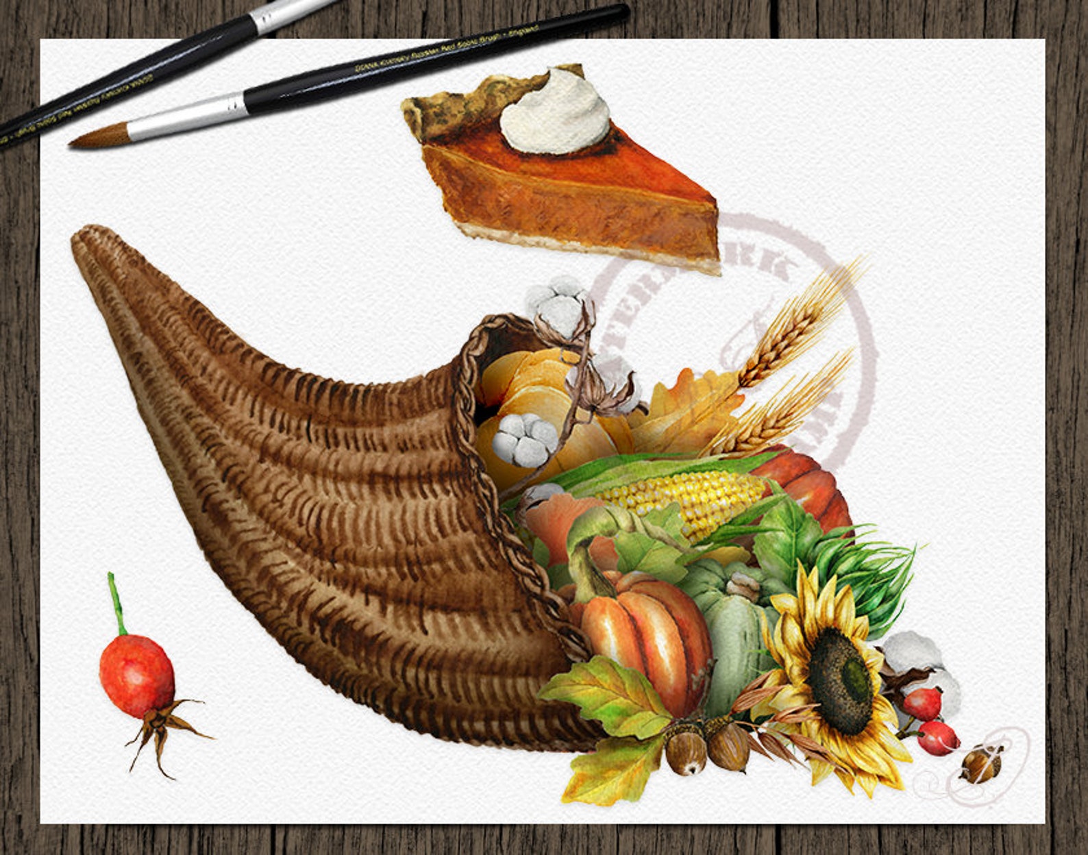 Watercolor Thanksgiving Clipart Give Thanks Clip Art Autumn | Etsy