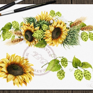 Sunflower Watercolor Country Clipart Wreath Frame Garland Clip Art ...