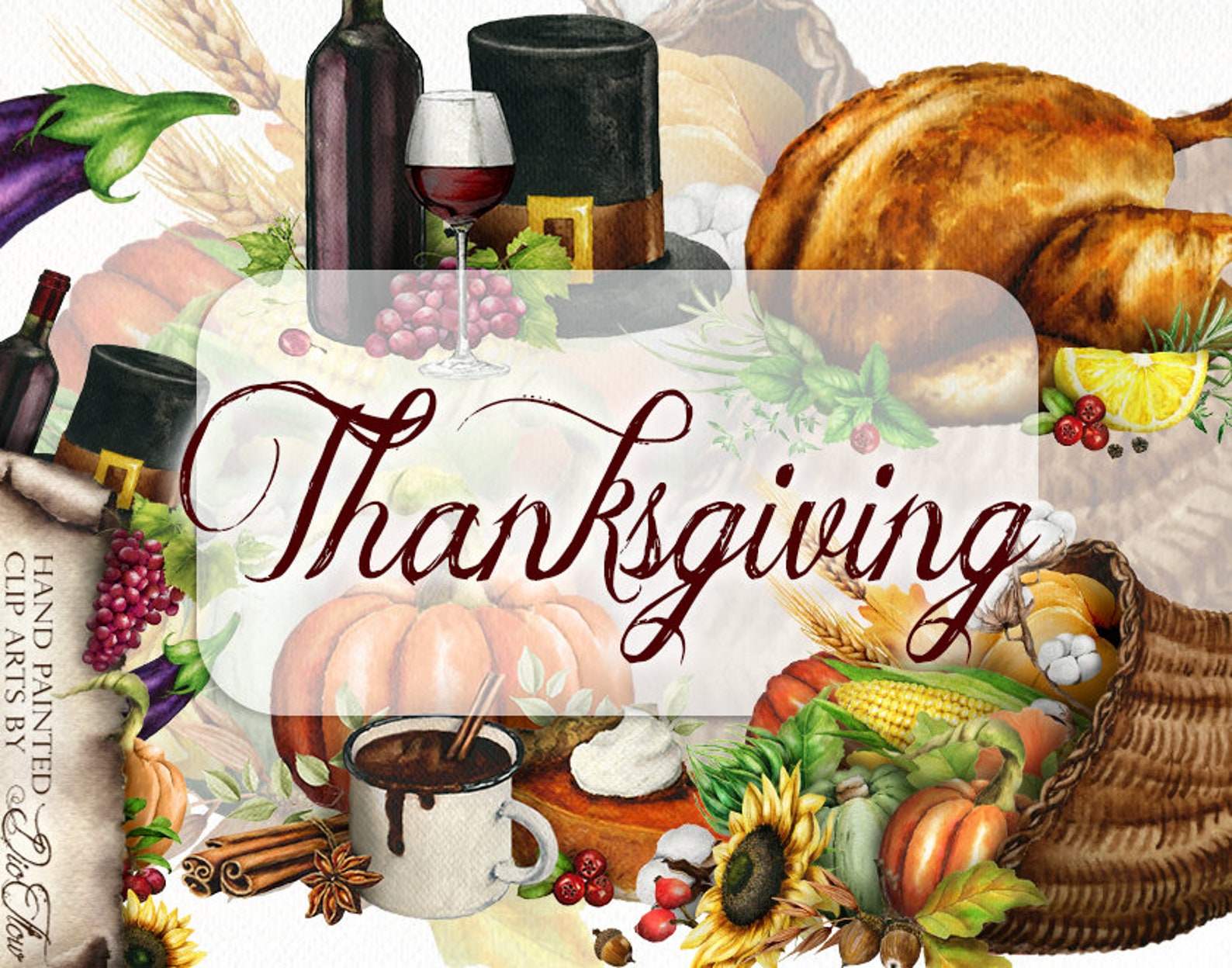 Watercolor Thanksgiving Clipart Give Thanks Clip Art Autumn | Etsy