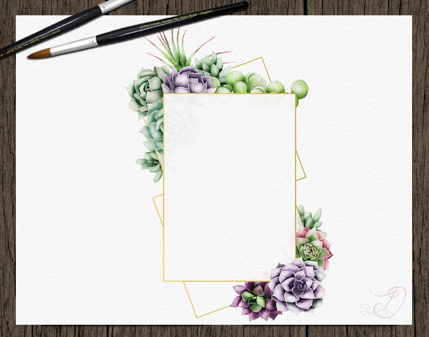 Watercolor Succulent Geometric Clipart Frame Succulent Frames | Etsy