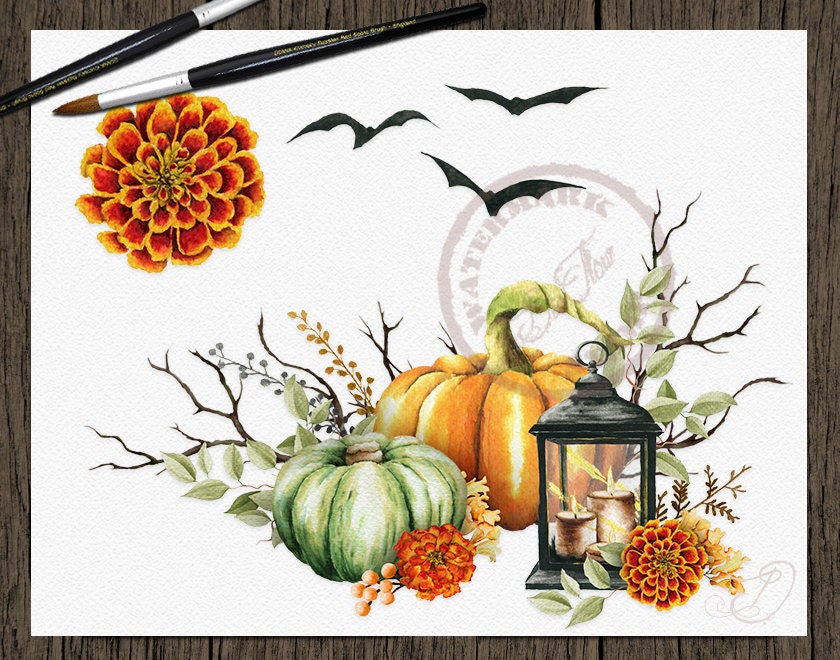 Watercolor Halloween Bat Fall Autumn Bats Pumpkin Clipart Halloween Bat ...
