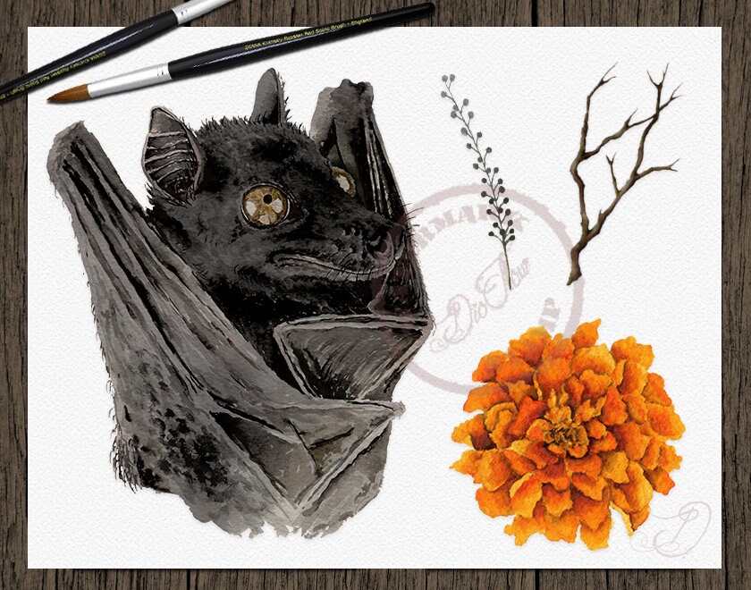 Watercolor Halloween Bat Fall Autumn Bats Pumpkin Clipart | Etsy
