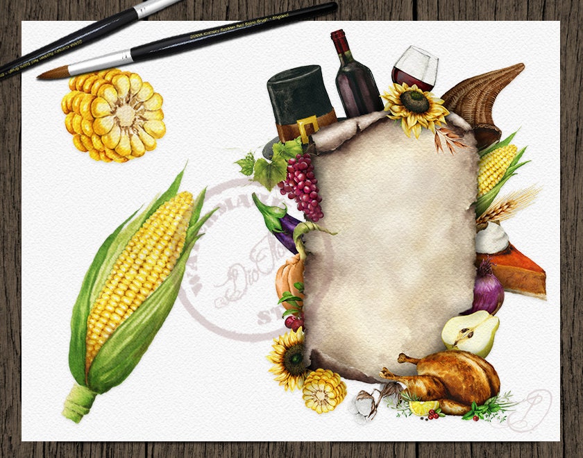 Watercolor Thanksgiving Clipart Give Thanks Clip Art Autumn | Etsy