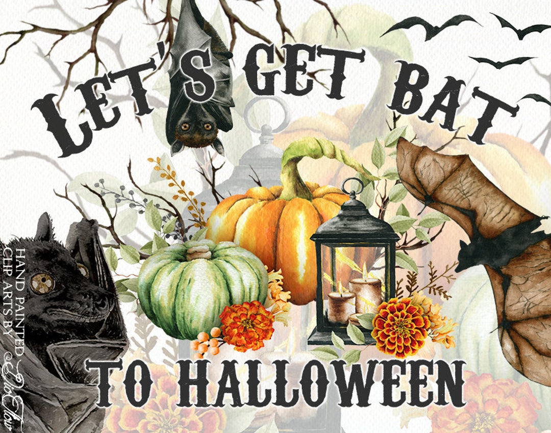 Watercolor Halloween Bat Fall Autumn Bats Pumpkin Clipart Halloween Bat ...
