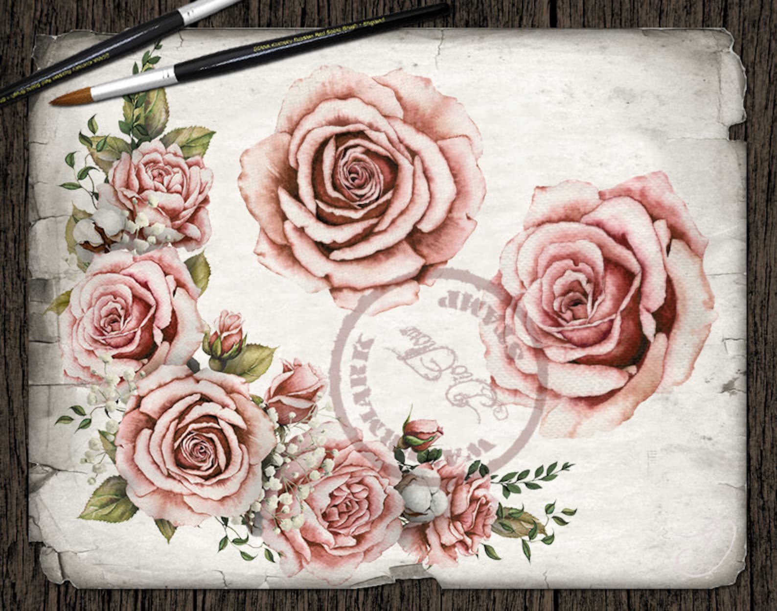 Watercolor Roses Cotton Clipart Vintage Rose Pink Blush Clip Art Rose ...