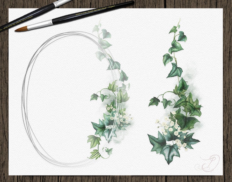 Watercolor Greenery Ivy Clipart Frames Watercolor Clip Art - Etsy