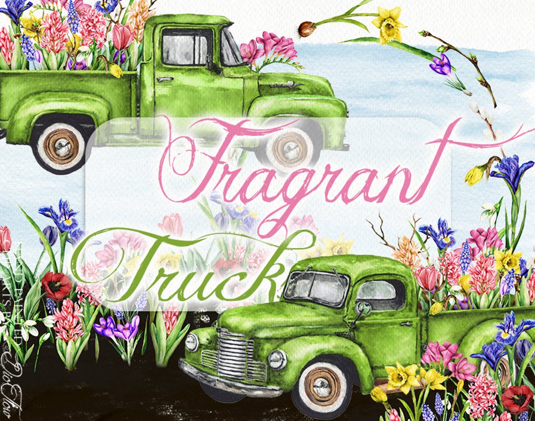 Watercolor Spring Truck Clipart Flower Car Clip Art Spring Easter Old ...