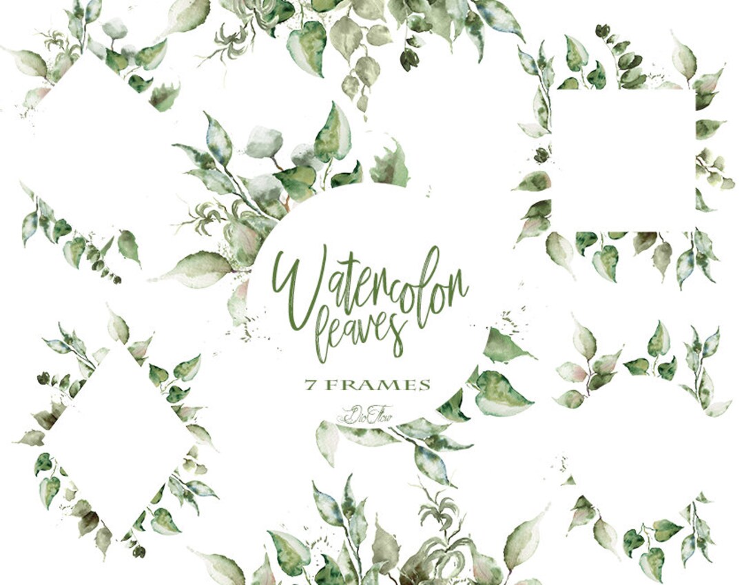 Watercolor Leaf Clipart Leaves Frame Greenery Frames Clip Art Green ...
