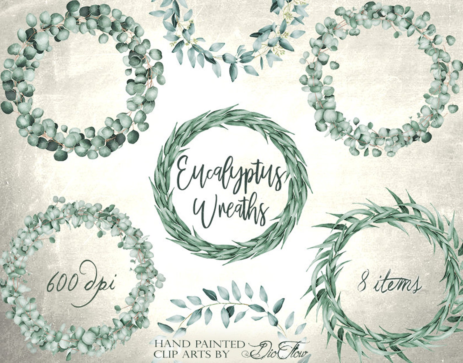 Eucalyptus Wreaths Clipart Watercolor Frames Greenery Clip Art | Etsy