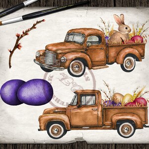 Watercolor Easter Truck Clipart Rabbit Eggs Clip Art Lamb Spring Easter ...