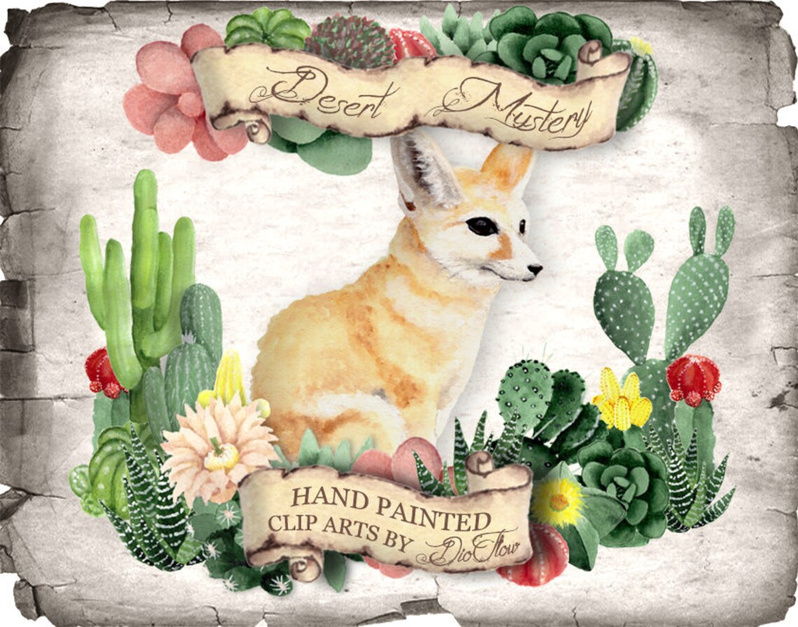 Cactus Clipart Succulent Fox Clipart Cacti Clip Art Fennec Fox Desert ...