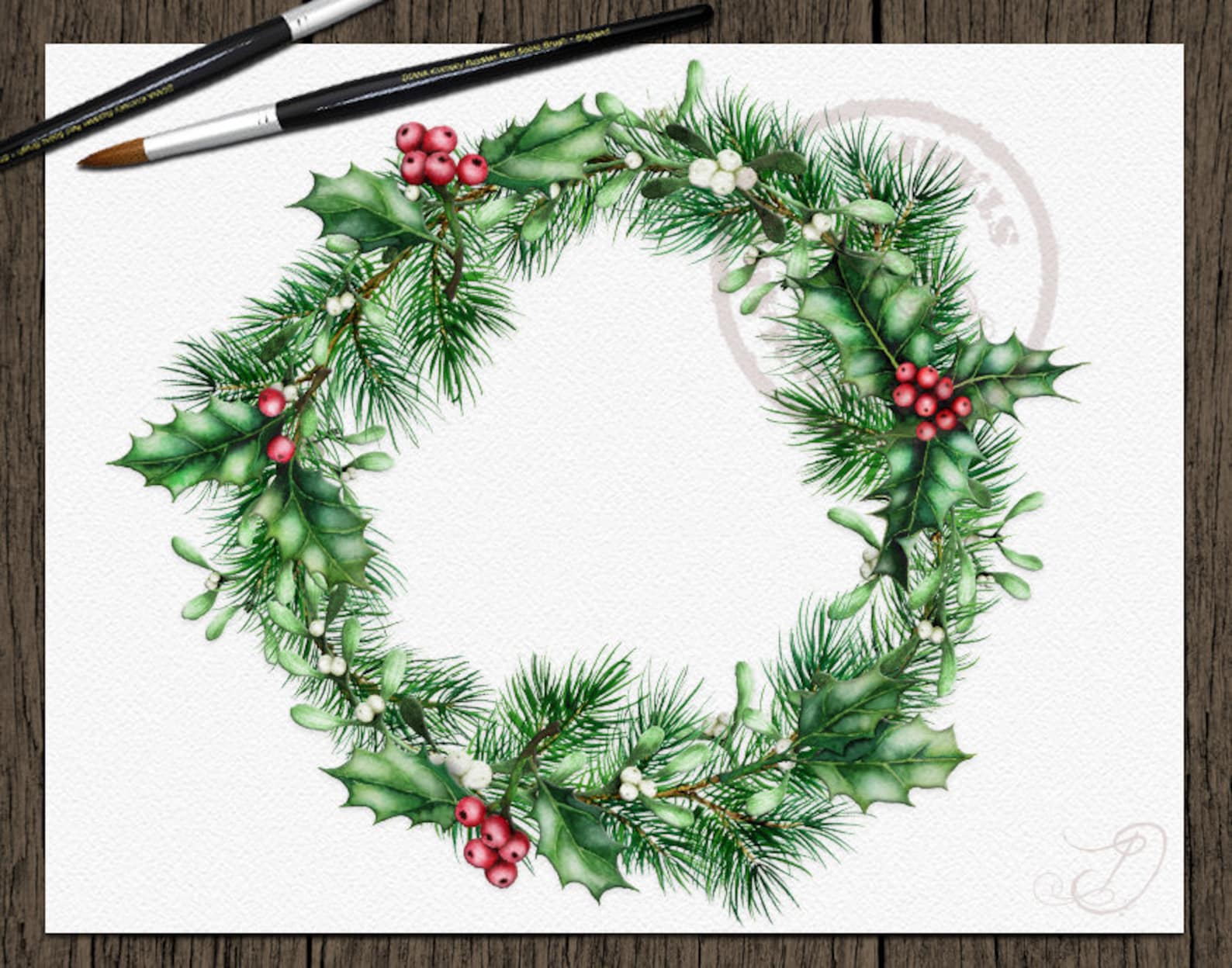 Watercolor Wreath Clipart Christmas Clip Art Winter Flowers - Etsy