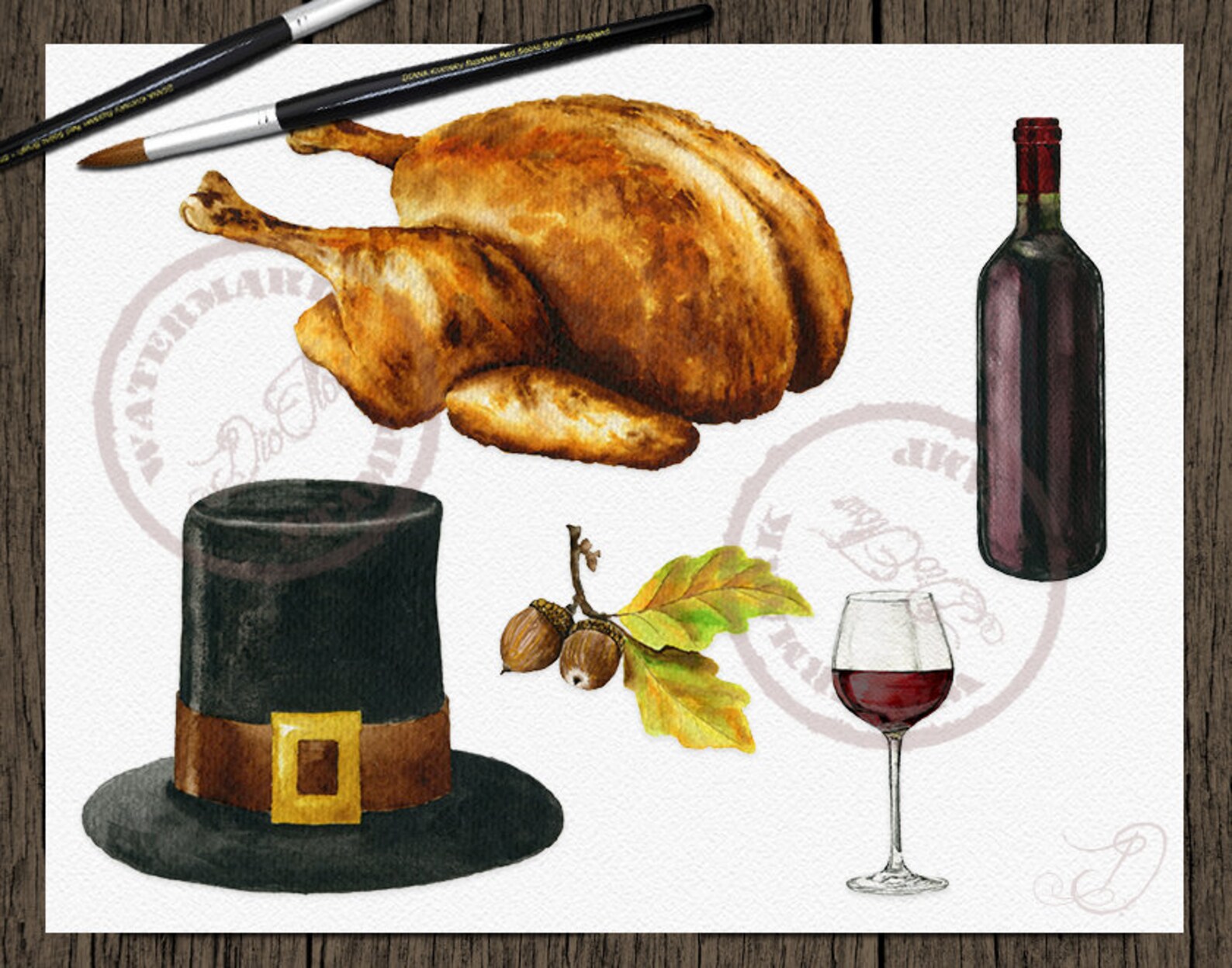 Watercolor Thanksgiving Clipart Give Thanks Clip Art Autumn | Etsy