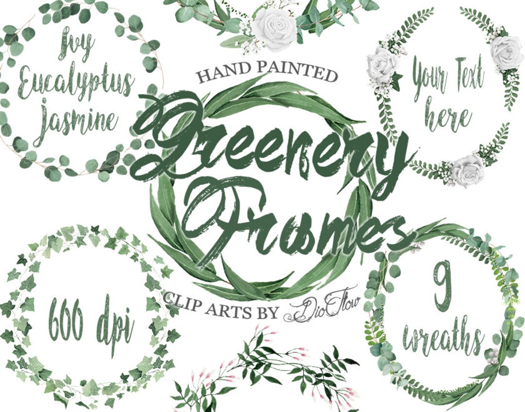 Greenery Frame Wreath Clipart Leaf Eucalyptus Woodland Fern Clip Art ...