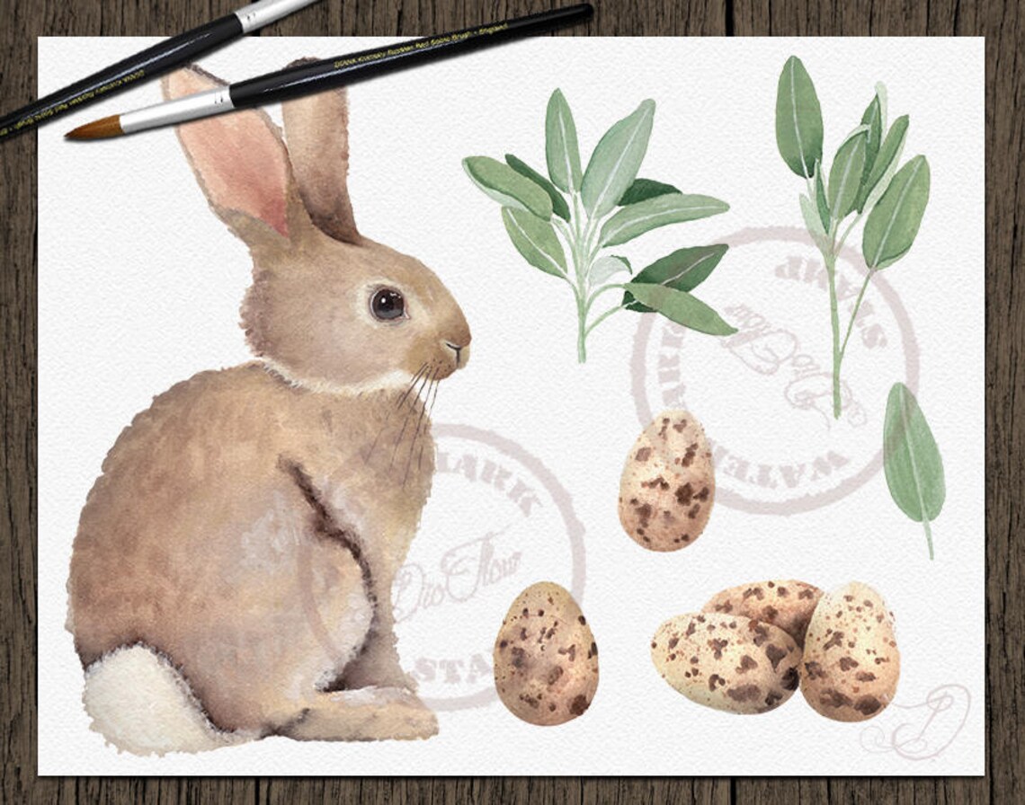 Woodland Bunny Clipart Rabbit Forest Greenery Easter Clip Art - Etsy