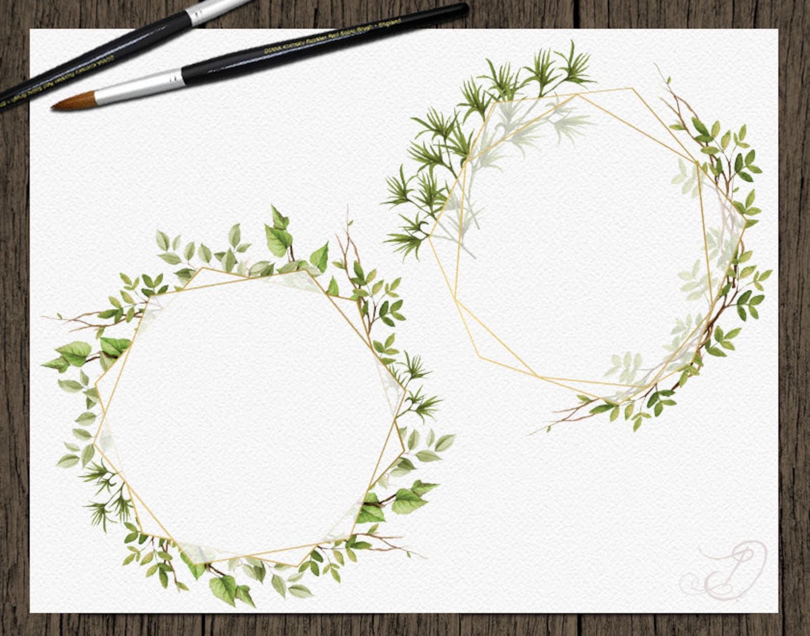 Watercolor Greenery Geometric Clipart Frame Greenery Frames Clip Art ...