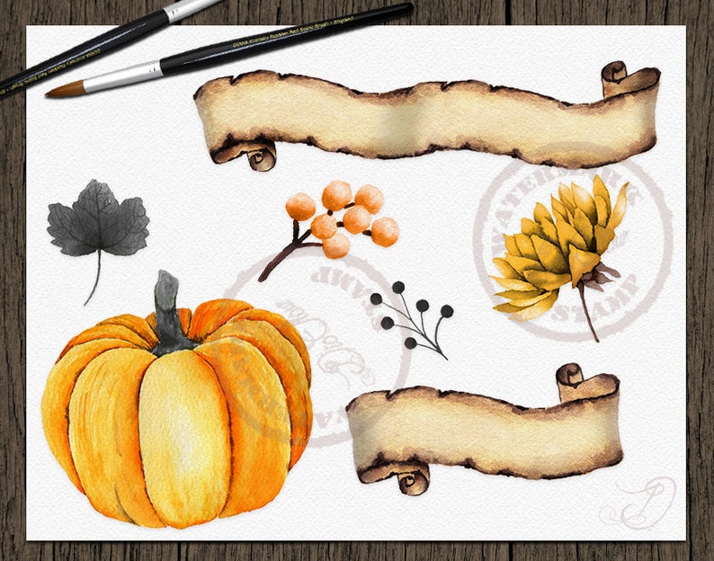 Watercolor Halloween Bat Fall Autumn Pumpkin Clipart Leaves Flowers ...