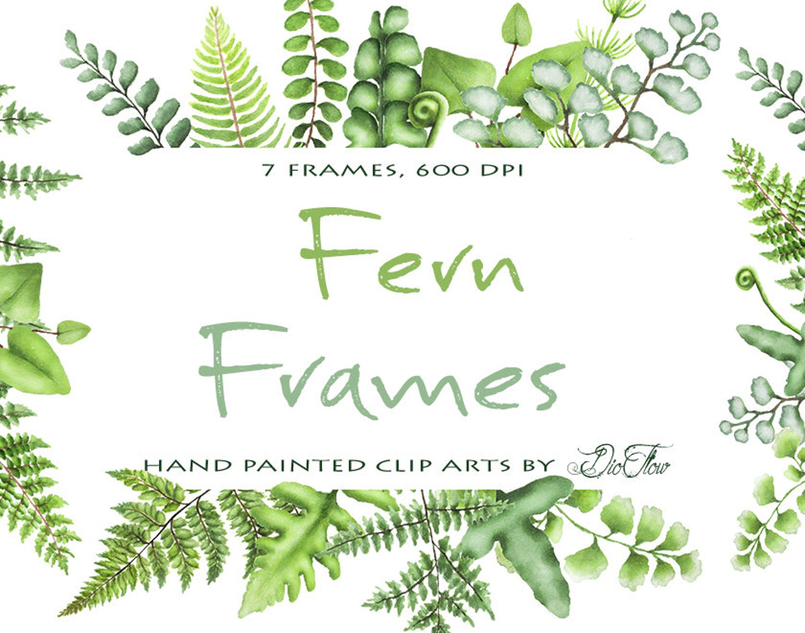 Watercolor Fern Clipart Greenery Frames Clip Art Ferns Leaf - Etsy