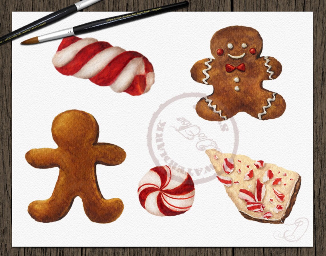 Watercolor Christmas Sweets Clipart Candy Cane Clip Art Winter - Etsy
