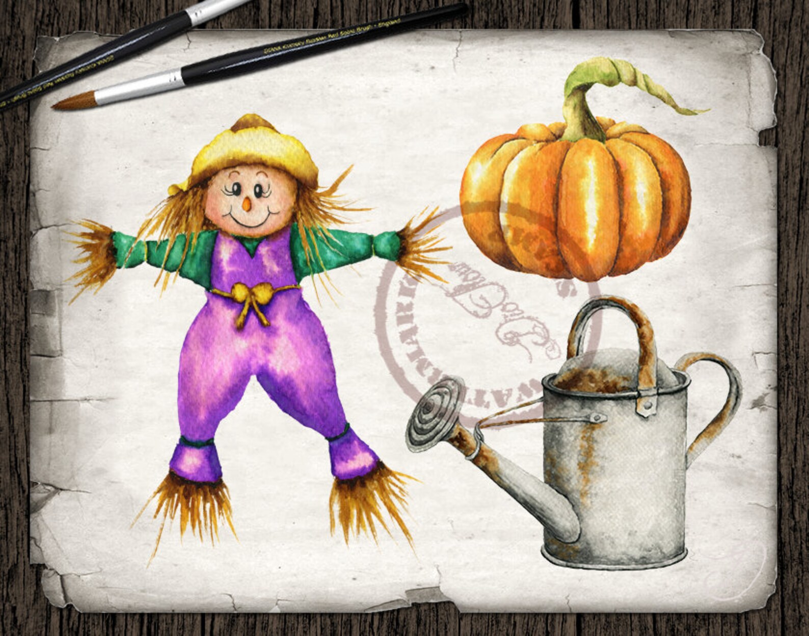 Watercolor Scarecrow Clipart Autumn Fall Clip Art Scarecrows - Etsy
