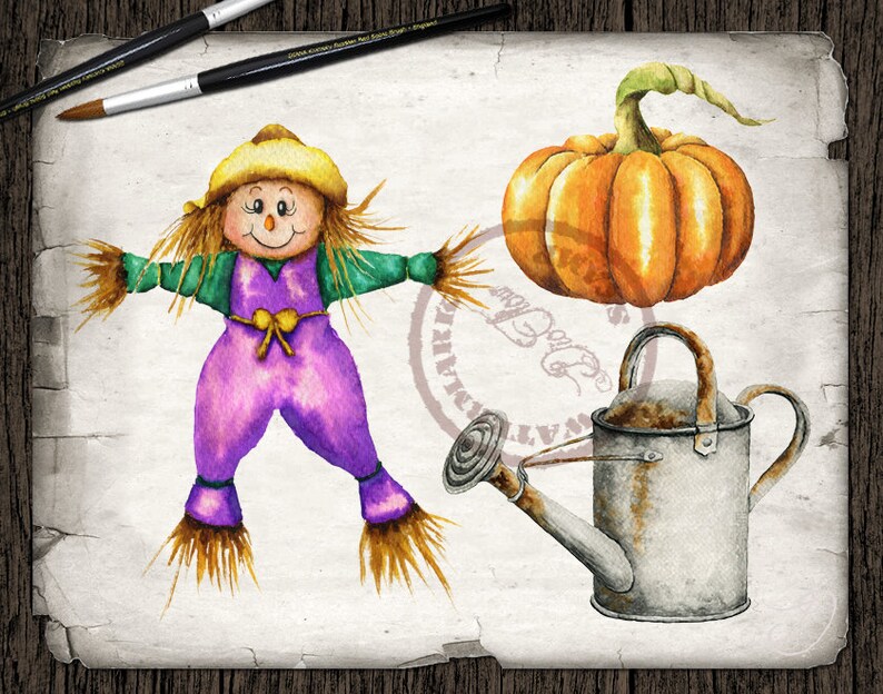 Watercolor Scarecrow Clipart Autumn Fall Clip Art Scarecrows - Etsy