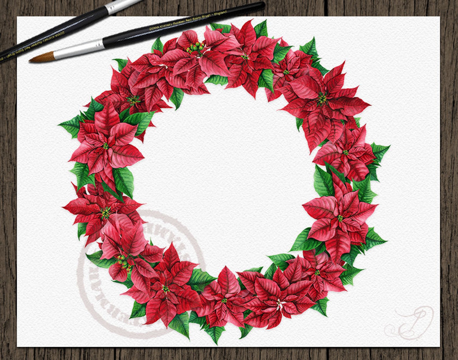 Watercolor Wreath Clipart Christmas Clip Art Winter Flowers - Etsy