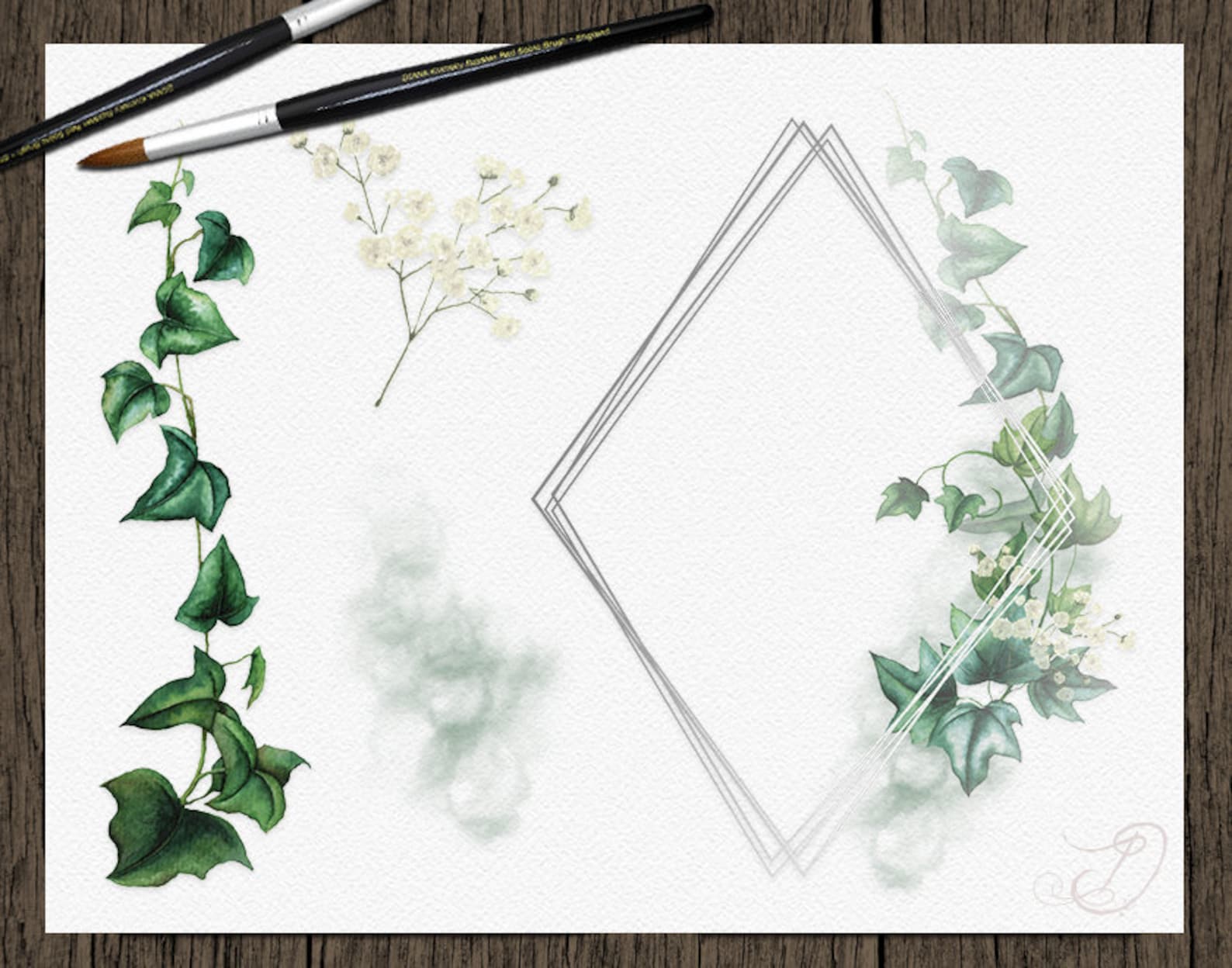 Aquarell Greenery Efeu Clipart Rahmen Aquarell Clip Art Reben Blatt ...