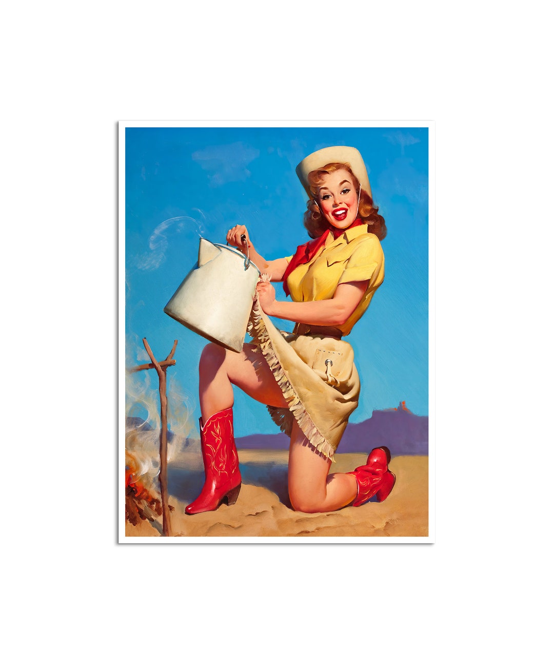 Cowgirl Pin up Poster Western Art Man Cave Art Vintage Cowgirl Print and Thick Paper Frame It ...